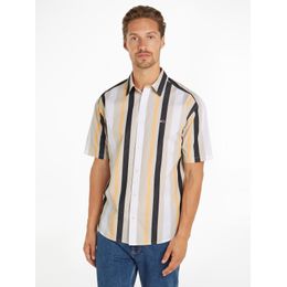 Kurzarmhemd Tommy Jeans "TJM RLX STRIPES SHIRT" Gr. XXL, N-Gr, beige (newsprint stripe) Herren Hemden mit mehrfarbigen Streifen