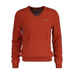 V-Ausschnitt-Pullover Gant "EXTRAFINE LAMBSWOOL V-NECK" Gr. M, rot (iron red) Herren Pullover mit Logostickerei