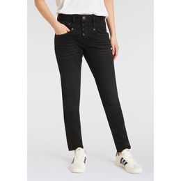 Boyfriend-Jeans Herrlicher "Shyra Long Recycled Denim Black Stretch", Damen, Gr. 26, Länge 30, schwarz (punky), Denim/Jeans, Obermaterial: 99% Baumwolle, 1% Elasthan, casual, lässig geschnitten lang, Jeans