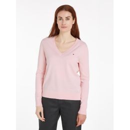 V-Ausschnitt-Pullover Tommy Hilfiger Gr. XL (42), pink (delicate pink) Damen Pullover mit Logo-Stickerei