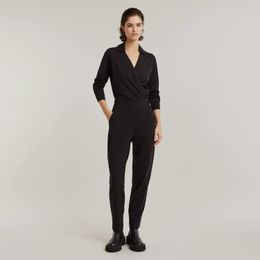 G-Star Raw Jumpsuit G-STAR "Shirt Jumpsuit" Gr. L, N-Gr, schwarz (dk black) Damen Overalls elastische Taille mit Knopf