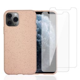 Hülle iPhone 11 Pro und 2 schutzfolien - Natürliches Material - Rosa