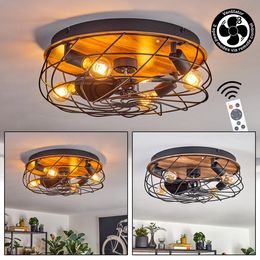hofstein Tourais Deckenventilator mit Beleuchtung LED Holzoptik, Schwarz, 4-flammig, Fernbedienung