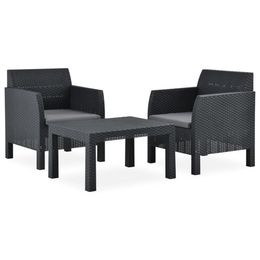 vidaXL 3-tlg. Garten-Lounge-Set mit Kissen PP Rattan Anthrazit