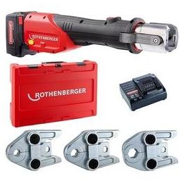 Rothenberger ROMAX 4000 inkl. Akku 4,0 Ah, Schnellladegerät, System-Box und Pressbacken V 15, 18, 22