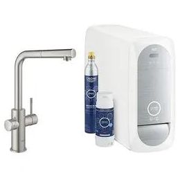 Spültischmischer Grohe Blue Home Starter Kit, herausziehbarer L-Auslauf supersteel mit Filter S-Size, CO2 Flasche und Kühler - 31539DC0