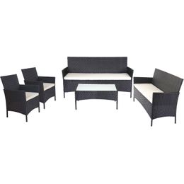 3-2-1-1 Poly-Rattan Garten-Garnitur Halden, Lounge-Set Sitzgruppe Sofa ~ anthrazit, Kissen creme