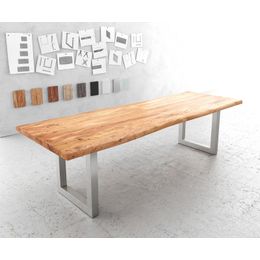 DeLife Esstisch Edge 280x100cm XL Akazie Natur Edelstahl breit Live-Edge, Esstische, Baumkantenmöbel, Massivholzmöbel, Massivholz