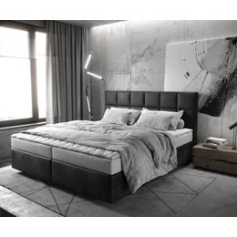 DeLife Boxspringbett Dream-Fine 180x200 cm Mikrofaser Anthrazit Vintage mit Matratze und Topper, Boxspringbetten