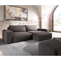 DeLife Ecksofa Lanzo XL 270x180 cm Mikrofaser Khakibraun Recamiere variabel mit Hocker, Ecksofas