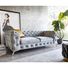 DeLife Couch Corleone 225x97 cm Samt Grau 3-Sitzer Sofa, 3 Sitzer