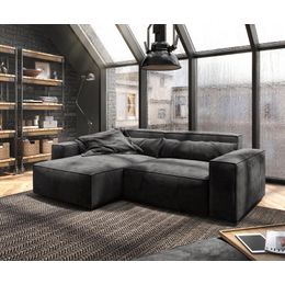 DeLife Ecksofa Sirpio L 260x160 cm Mikrofaser Schwarz Recamiere variabel mit Hocker, Ecksofas