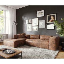 DeLife Eckcouch Brom 260x175 cm Lederimitat Braun Recamiere links, Ecksofas