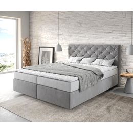 DeLife Boxspringbett Dream-Great 160x200 cm Mikrofaser Grau mit Matratze und Topper, Boxspringbetten