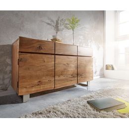 DeLife Sideboard Live-Edge 147 cm Akazie Natur 3 Türen 3 Schübe, Sideboards, Baumkantenmöbel, Massivholzmöbel, Massivholz