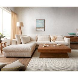 DeLife Ecksofa Isla 330x225 cm Cord Beige Ottomane links, Ecksofas