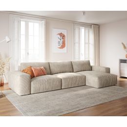 DeLife Ecksofa Lanzo XL 380x180 cm Cord Beige Recamiere variabel, Ecksofas