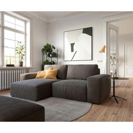 DeLife Ecksofa Lanzo L 260x160 cm Mikrofaser Khakibraun Recamiere variabel mit Hocker, Ecksofas