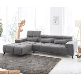 DeLife Ecksofa Ordino 285x200 Mikrofaser Grau Ottomane links elektrische Sitztiefenverstellung, Ecksofas