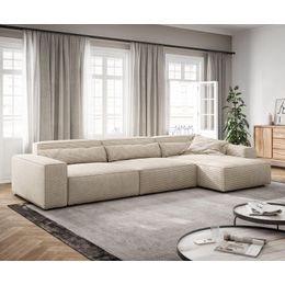 DeLife Ecksofa Sirpio XL 370x170 cm Cord Beige Recamiere variabel, Ecksofas