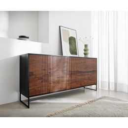 DeLife Sideboard Vaag 170 cm Sheesham Natur Mango Schwarz 4 Türen, Sideboards