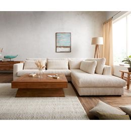 DeLife Ecksofa Isla 330x225 cm Cord Beige Ottomane rechts, Ecksofas