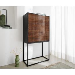 DeLife Highboard Vaag 80x150 cm Sheesham Natur Mango Schwarz Metall Schwarz 2 Türen, Highboards