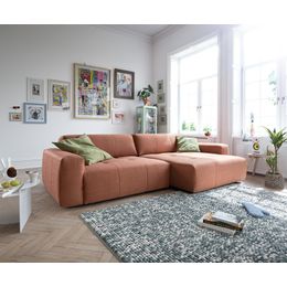 DeLife Ecksofa Lazaro 300x160 cm Flachgewebe Orange Ottomane rechts mit Sitztiefenverstellung, Ecksofas