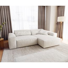 DeLife Ecksofa Sirpio XL 270x170 cm Bouclé Creme-Weiß Recamiere variabel mit Hocker, Ecksofas