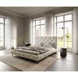 DeLife Polsterbettgestell Nayara 180x200 cm Bouclé Creme-Weiß, Polsterbetten