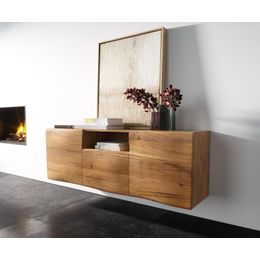 DeLife Sideboard New Live-Edge 145 cm Akazie Natur 2 Türen 2 Schubladen 1 Fach schwebend, Sideboards, Baumkantenmöbel, Massivholzmöbel, Massivholz