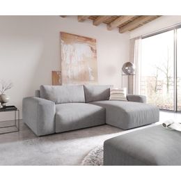 DeLife Ecksofa Lanzo XL 270x180 cm Mikrofaser Grau Recamiere variabel mit Hocker, Ecksofas