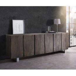 DeLife Sideboard Live-Edge 220 cm Akazie Platin massiv 6 Türen, Sideboards, Baumkantenmöbel, Massivholzmöbel, Massivholz