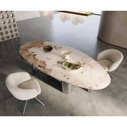 DeLife Esstisch Edge Oval 280x130 Keramik Minas Melange Weiß-Beige Pilier Edelstahl, Esstische