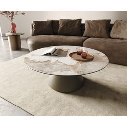 DeLife Couchtisch Borna 100x100 cm Keramik Minas Melange Weiß-Beige Gestell Konisch Effektfinish Titan, Couchtische