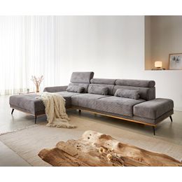 DeLife Ecksofa Evelio 320x200 Cord Steingrau Ottomane links elektrische Sitztiefenverstellung, Ecksofas