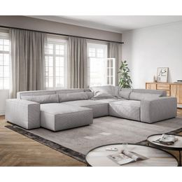 DeLife Wohnlandschaft Sirpio XL 360x260 cm Cord Silbergrau Recamiere variabel, Wohnlandschaften