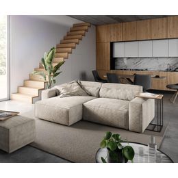 DeLife Ecksofa Sirpio L 260x160 cm Cord Beige Recamiere variabel mit Hocker, Ecksofas