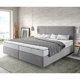 DeLife Boxspringbett Dream-Well Mikrofaser Grau 200x200 cm Bonell-Matratze PU-Topper, Boxspringbetten