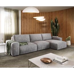 DeLife Ecksofa Lanzo L 360x160 cm Cord Silbergrau Recamiere variabel, Ecksofas