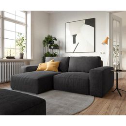 DeLife Ecksofa Lanzo L 260x160 cm Mikrofaser Schwarz Recamiere variabel mit Hocker, Ecksofas