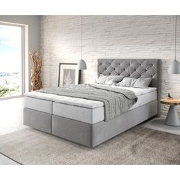 DeLife Boxspringbett Dream-Great 140x200 cm Mikrofaser Grau mit TFK Matratze und Visco Topper, Boxspringbetten