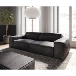 DeLife Big-Sofa Sirpio L 260x110 cm Lederimitat Vintage Anthrazit mit Hocker