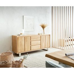 DeLife Sideboard Live-Edge 170 cm Eiche Natur 3 Schübe 4 Türen, Sideboards, Baumkantenmöbel, Massivholzmöbel, Massivholz