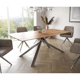 DeLife Esstisch Edge 200x100 Akazie Natur Kreuzgestell Rechteck Edelstahl Schweizer Kante, Esstische