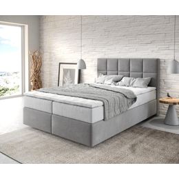 DeLife Boxspringbett Dream-Fine 140x200 cm Mikrofaser Grau mit TFK Matratze und Visco Topper, Boxspringbetten