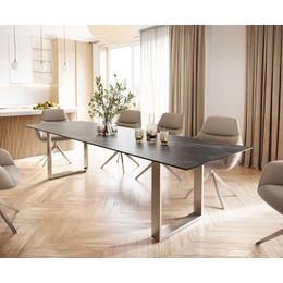 DeLife Esstisch Edge 300x100 Keramik Laminam® Noir Desir Braun Edelstahl Schmal, Esstische