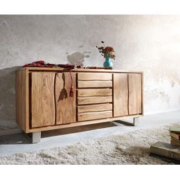 DeLife Sideboard Live-Edge 147 cm Akazie Natur 3 Schübe 2 Türen, Sideboards, Baumkantenmöbel, Massivholzmöbel, Massivholz