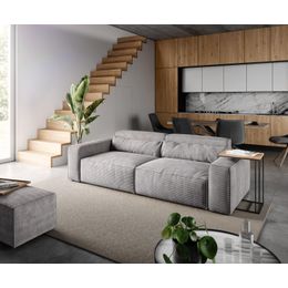 DeLife Big-Sofa Sirpio L 260x110 cm Cord Silbergrau mit Hocker