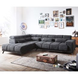 DeLife Ecksofa Catan 295x230 Mikrofaser Anthrazit Ottomane links inkl. elektrischer Sitztiefenverstellung, Ecksofas